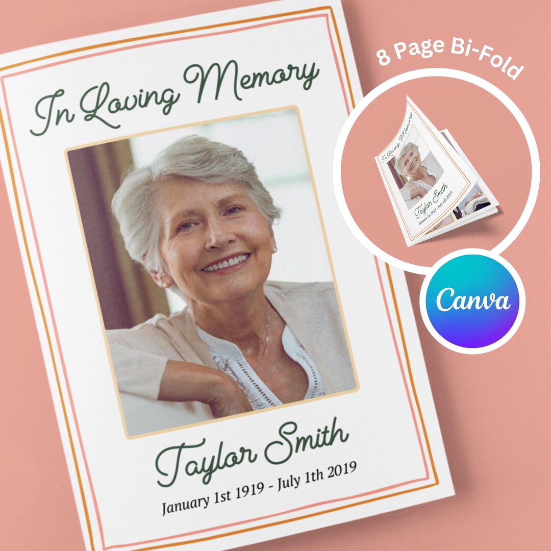 Pink 8-page Funeral Program Template With Soft Minimal Design and Hand ...