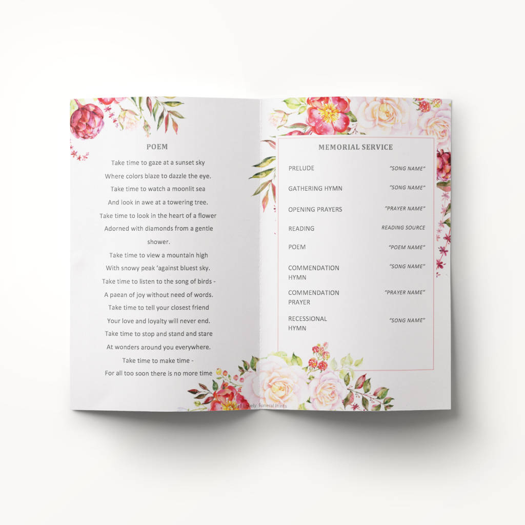 Funeral Program Template Printable Microsoft Word Watercolor Pink Rose ...