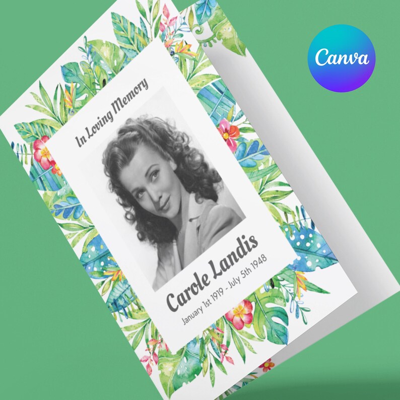 Editable Bi-fold Funeral Program Template | Tropical Floral and ...