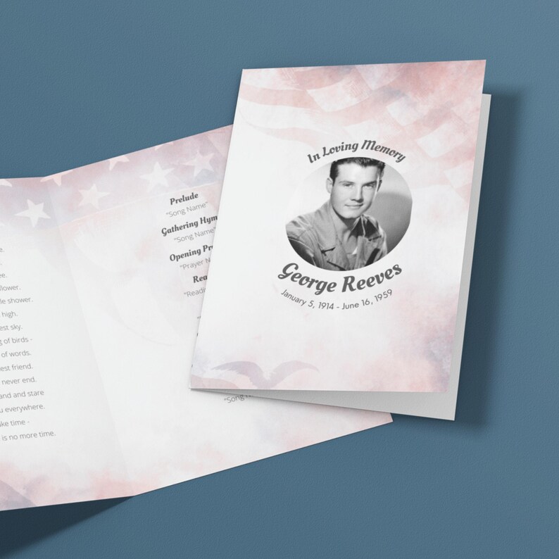 Patriotic Funeral Program Template With American Flag for B-fold ...