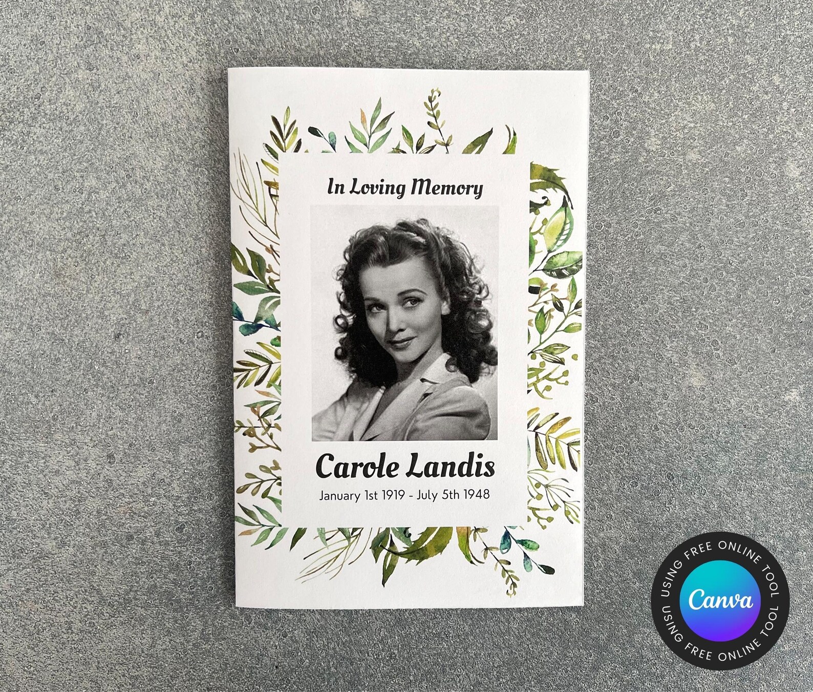 Bi-fold Funeral Program Template Canva Leafy Green Nature - Etsy