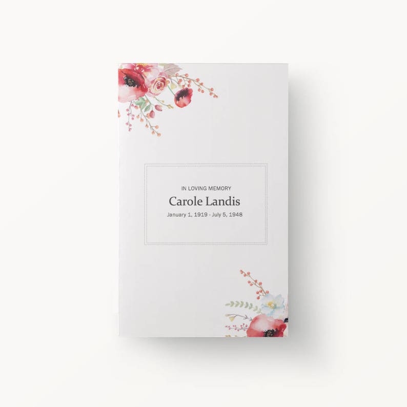 Funeral Program Template Printable Microsoft Word Watercolor Red Poppy ...