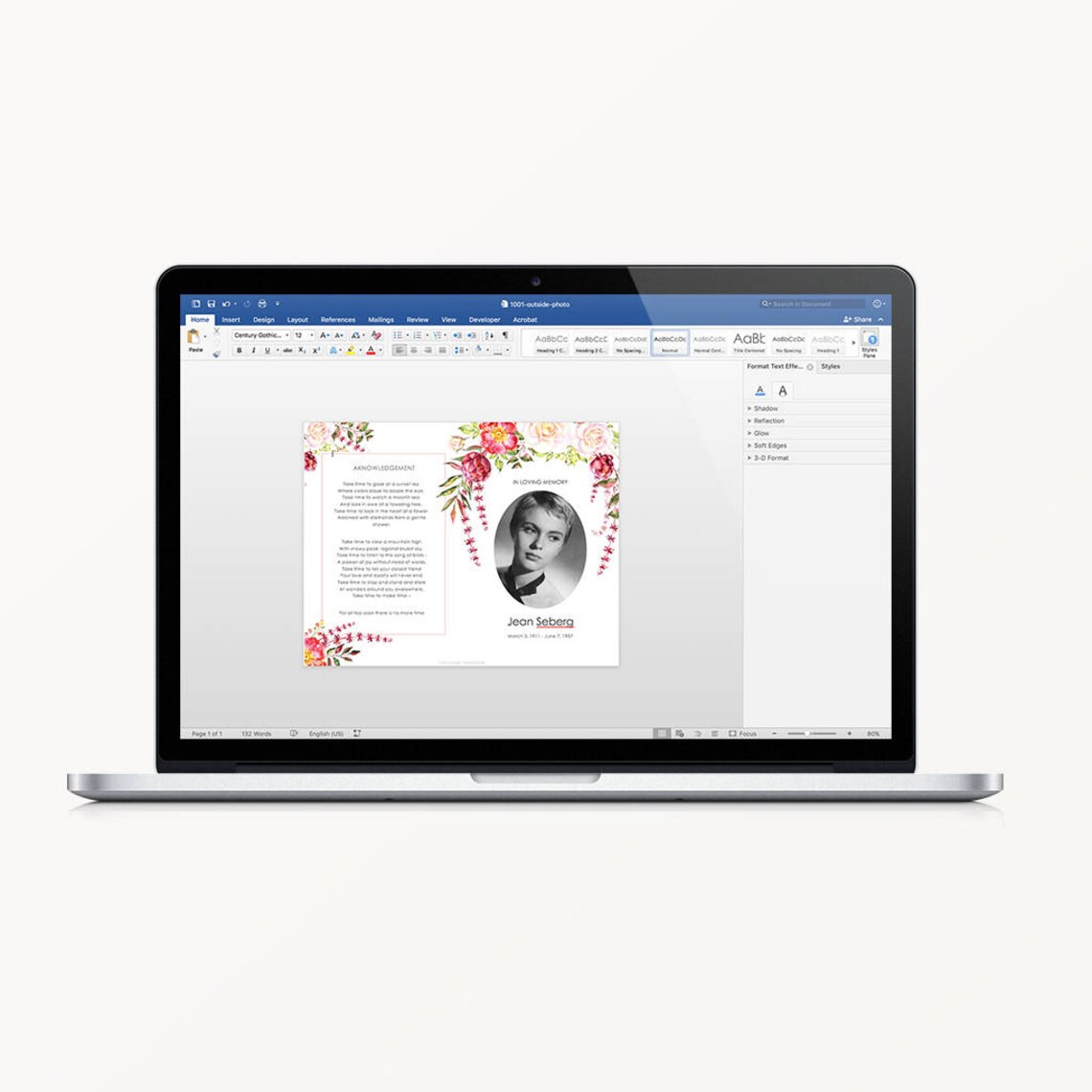 Funeral Program Template Printable Microsoft Word Watercolor Pink Rose ...