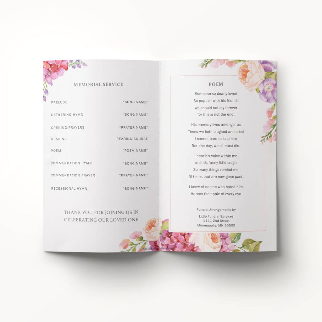 Funeral Program Template Printable Microsoft Word Watercolor Peach ...