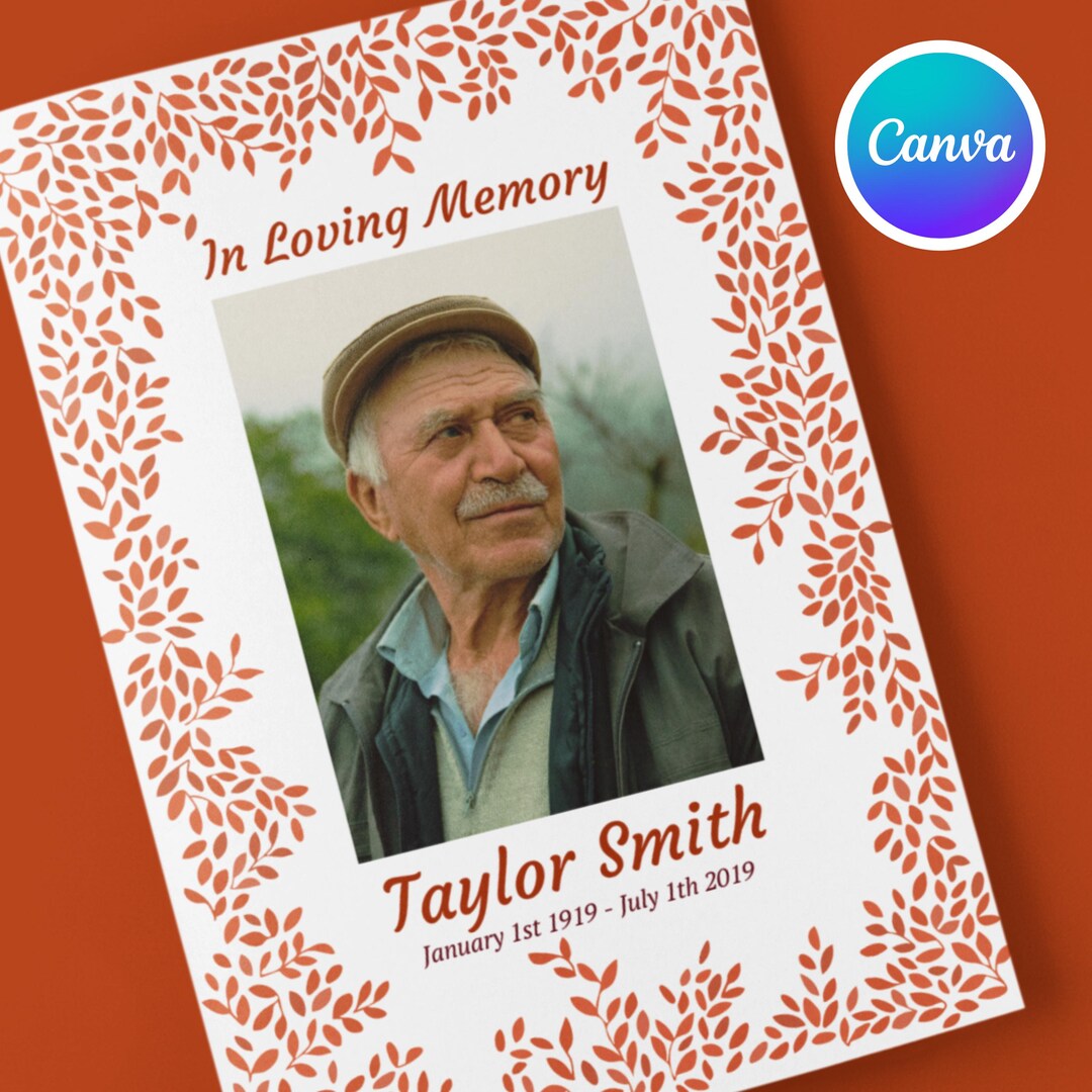Orange Bi-fold Funeral Program Template | Autumn Border Design ...