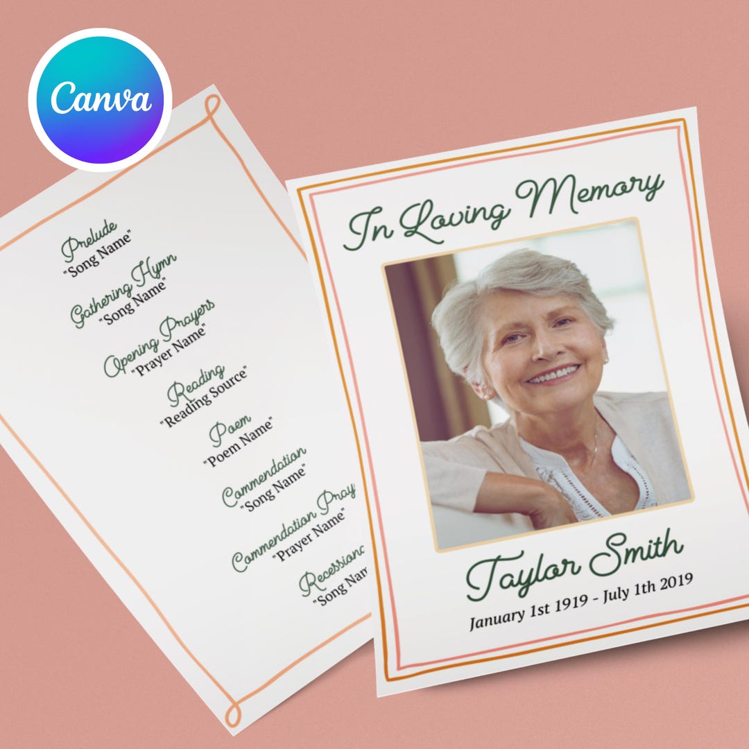 Single Minimal Pink Funeral Program Template With Hand-drawn Frames for ...
