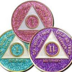 AA Medallion Pink, Aqua, Purple, Glitter Blingy, Bling, Chip, Token ...