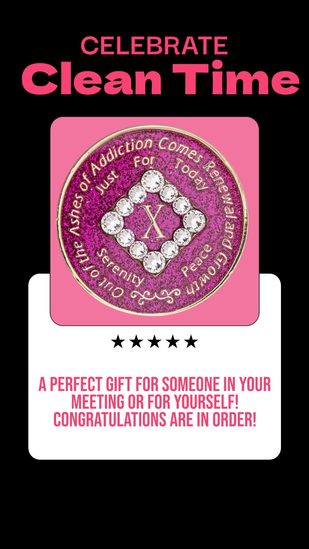NA Pink Medallion With Crystals and Bling, Glitter Chip, Token, Coin - Etsy