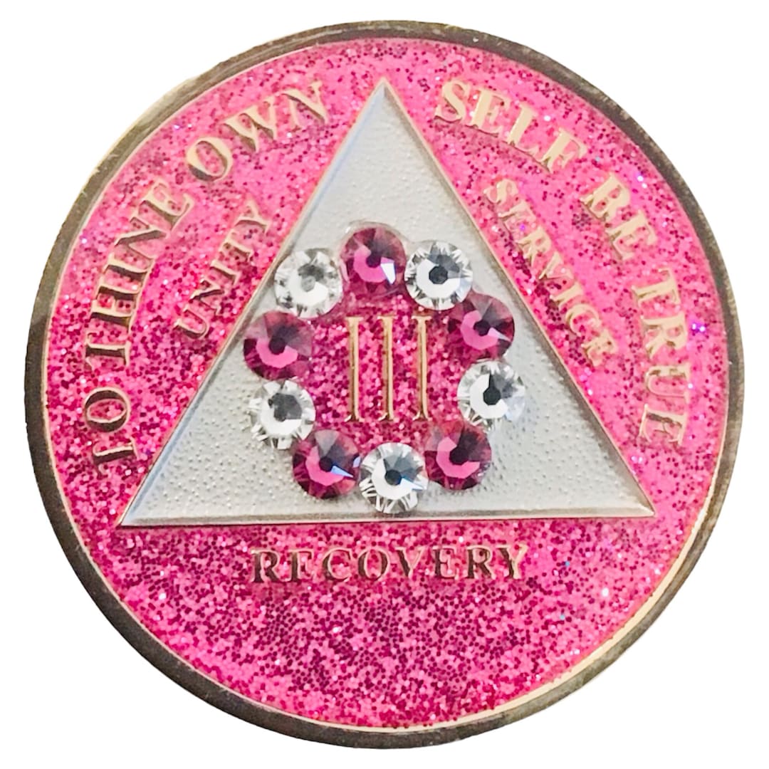 AA Medallion: Pink Glitter & Crystal Recovery Token - Etsy