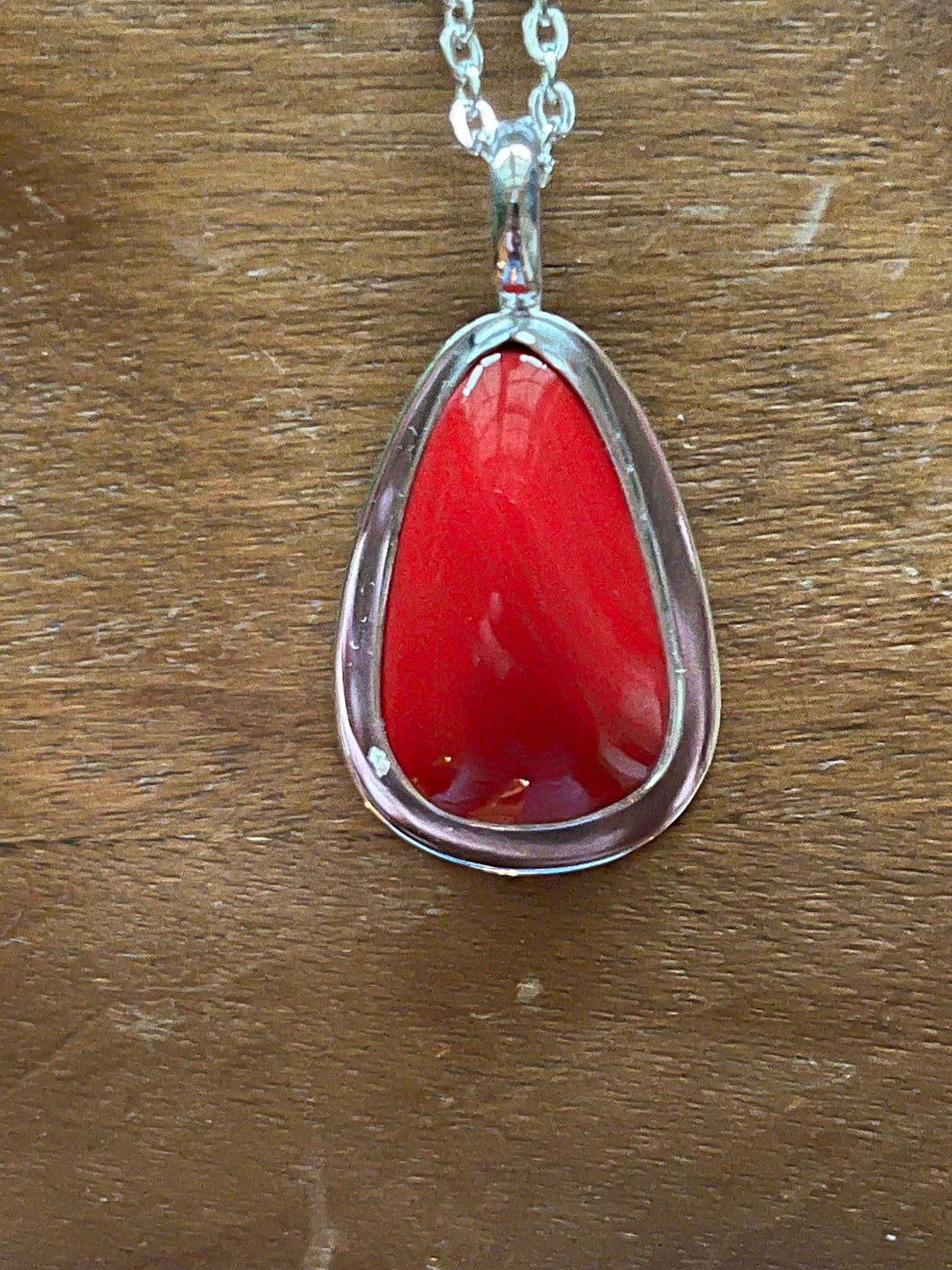 Red Art Glass Pendant in Sterling Silver - Etsy