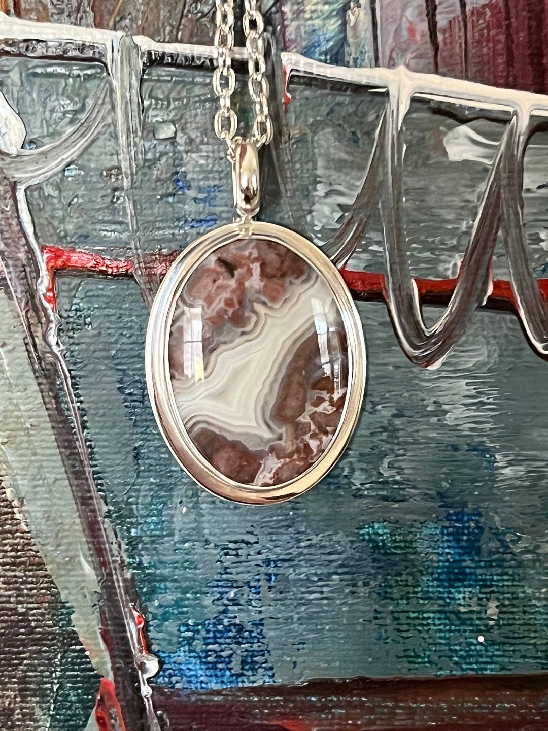 Crazy Lace Pendant in Sterling Silver - Etsy