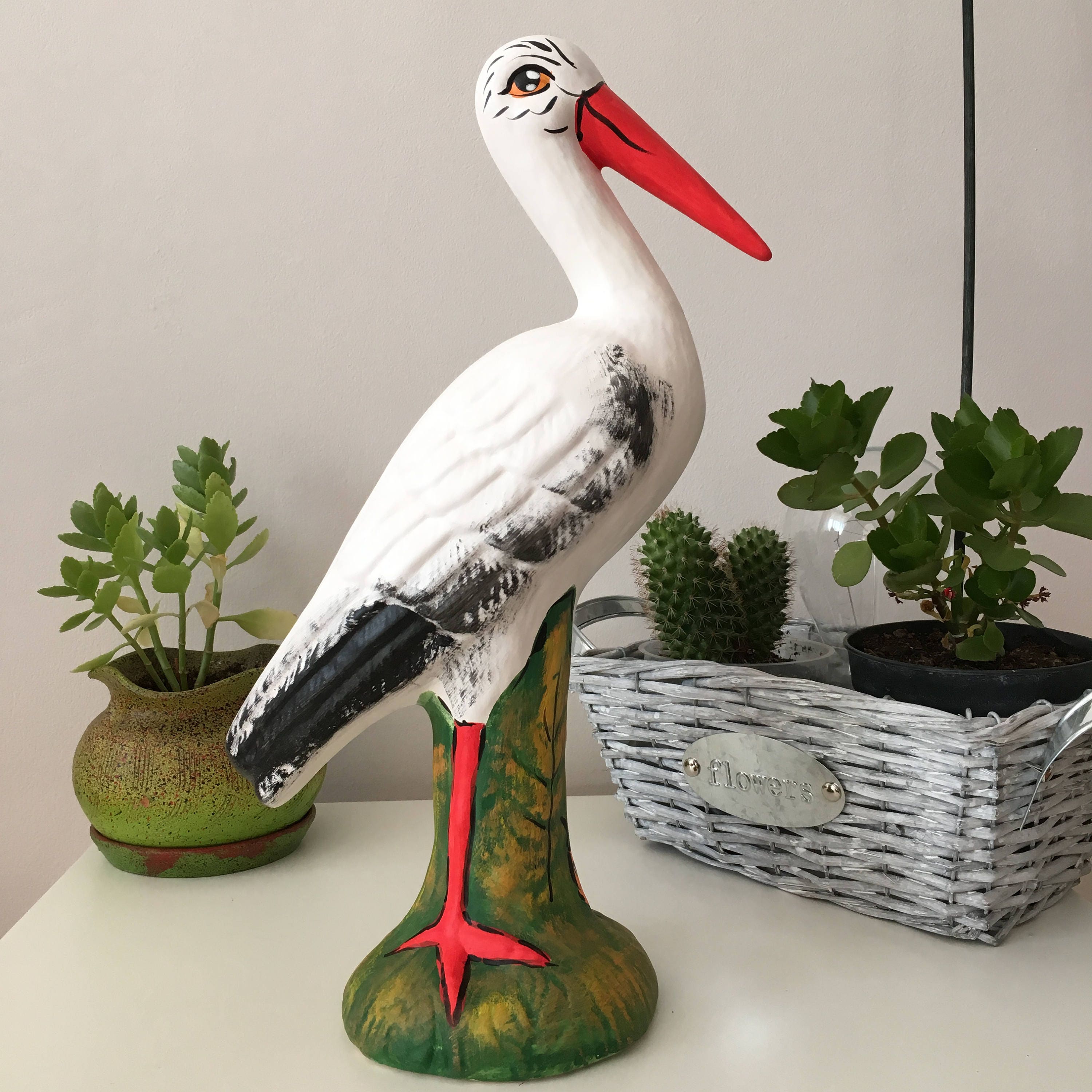 Ceramic Stork Garden Statues Painted Storks Gift for | Etsy