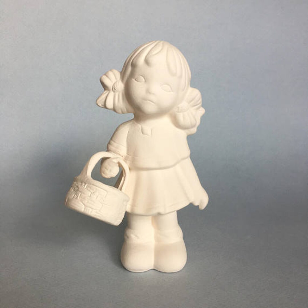 Ceramic Girl With Basket for Paint, DIY Bisque, Handmade Ceramic ...