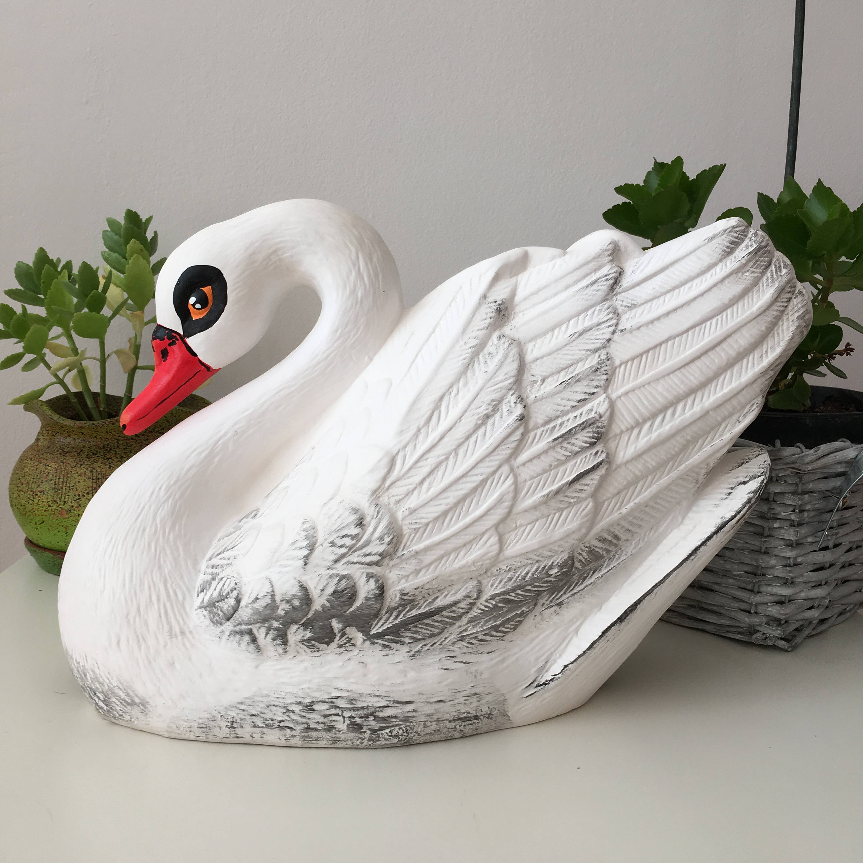 Ceramic Swan White Swan Painted Swan Garden Decoration - Etsy