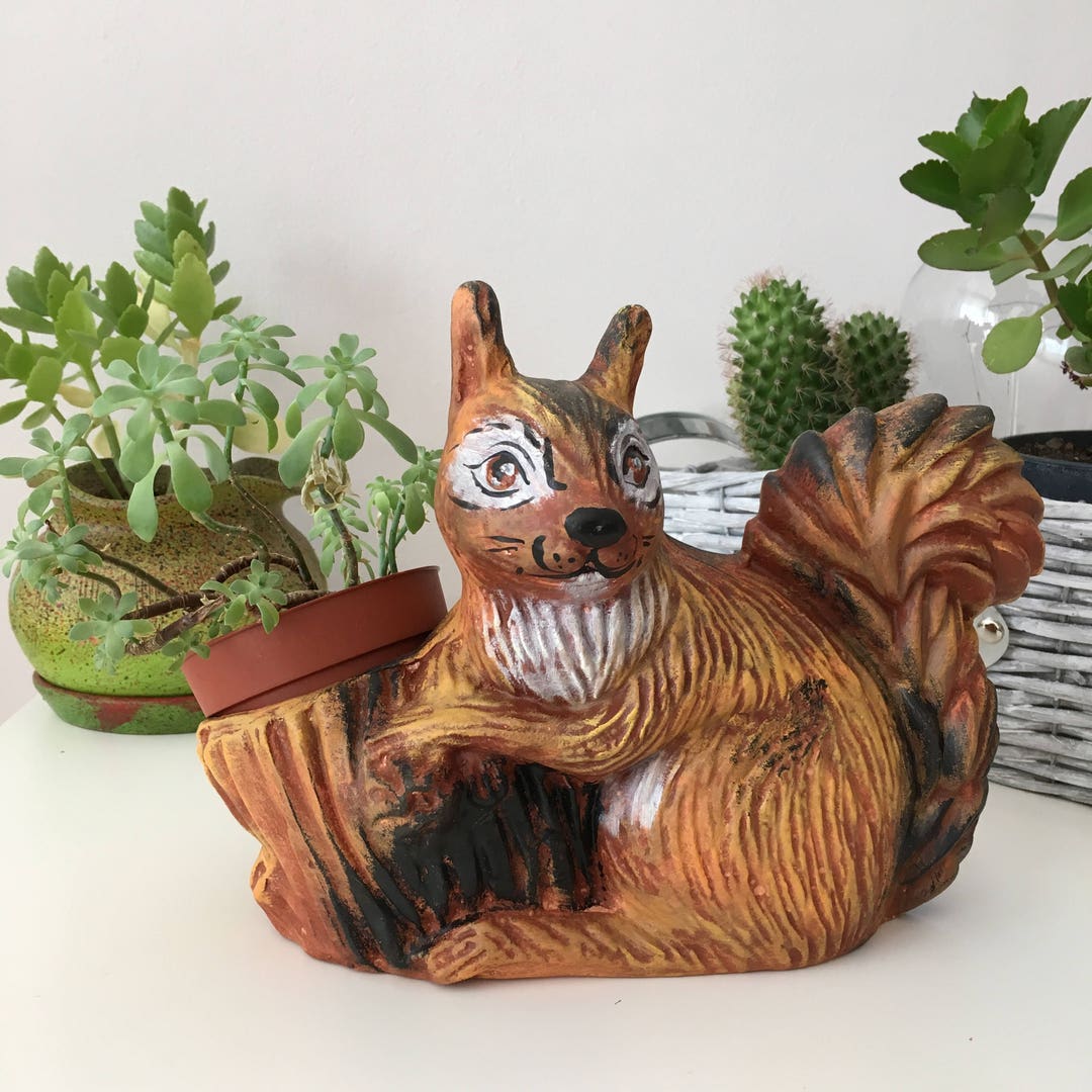 Painted Ceramic Squirrel, Flower Pots, Ceramic Pottery, Air Planters ...