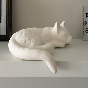 White Ceramic Sleeping Cat Figurine, Christmas Cat Decor, Cute Cat ...