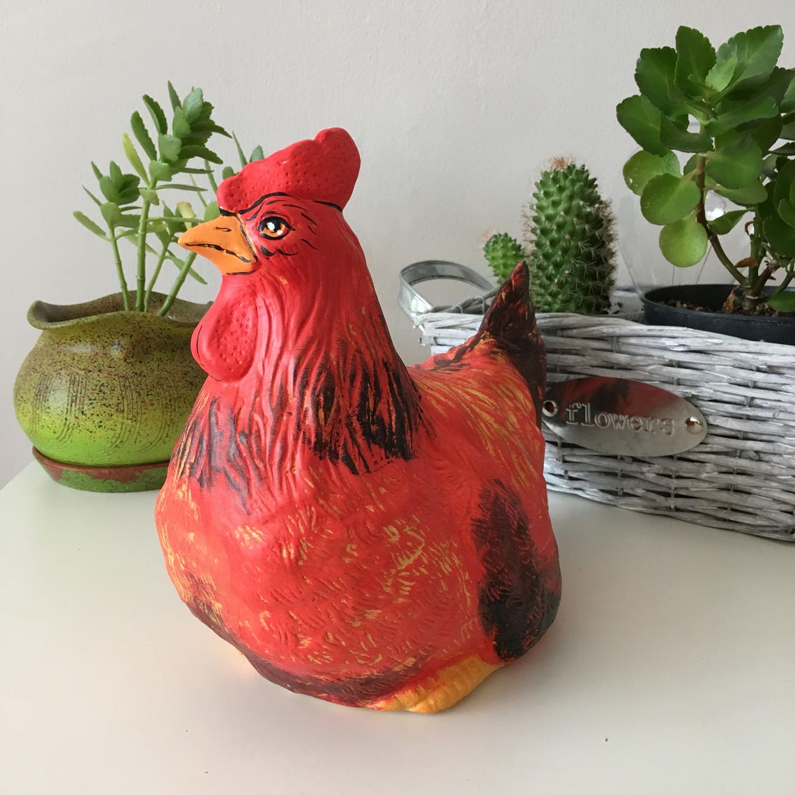Ceramic Rooster Painted Sculptures Handmade Ceramics Garden | Etsy