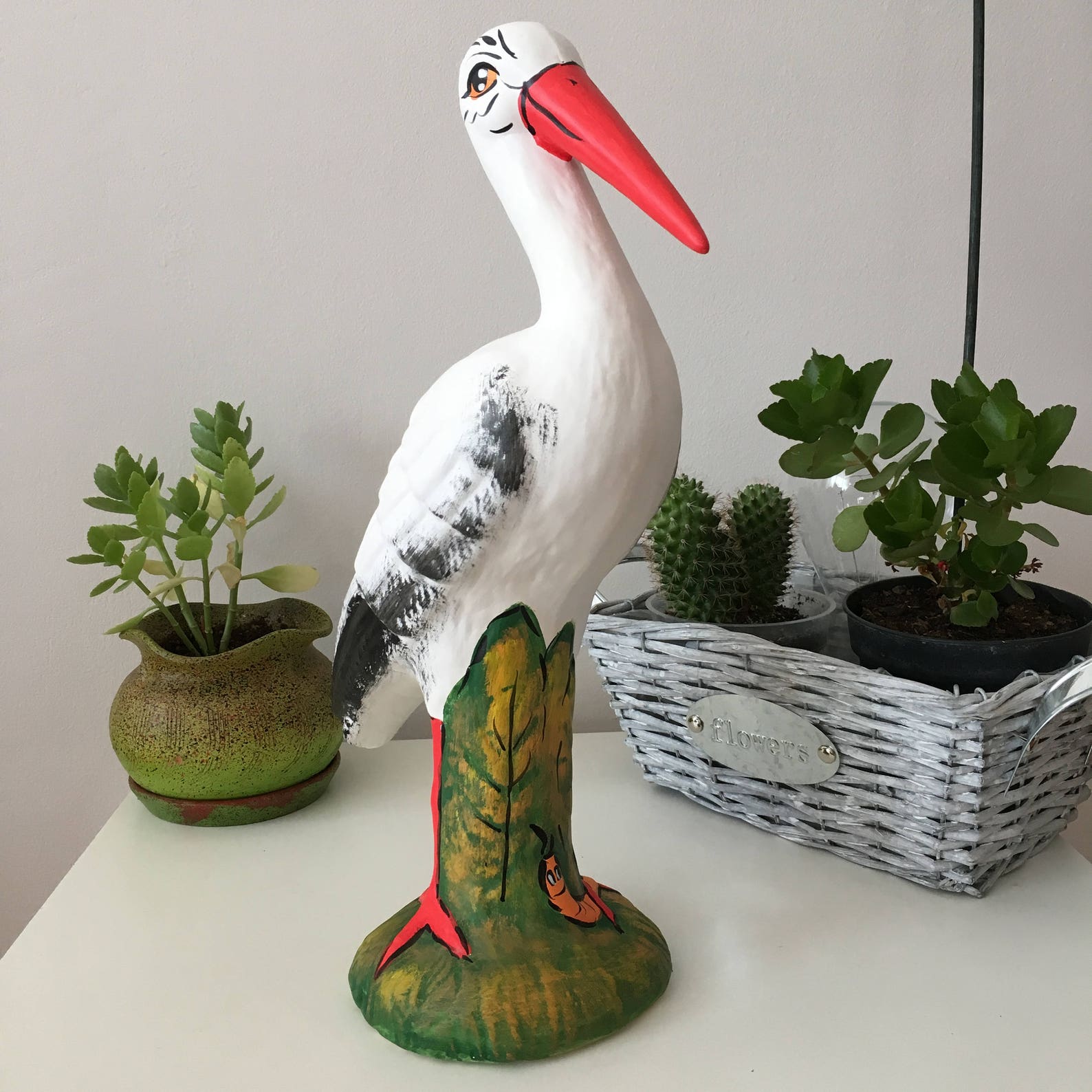 Ceramic Stork Garden Statues Painted Storks Gift for - Etsy