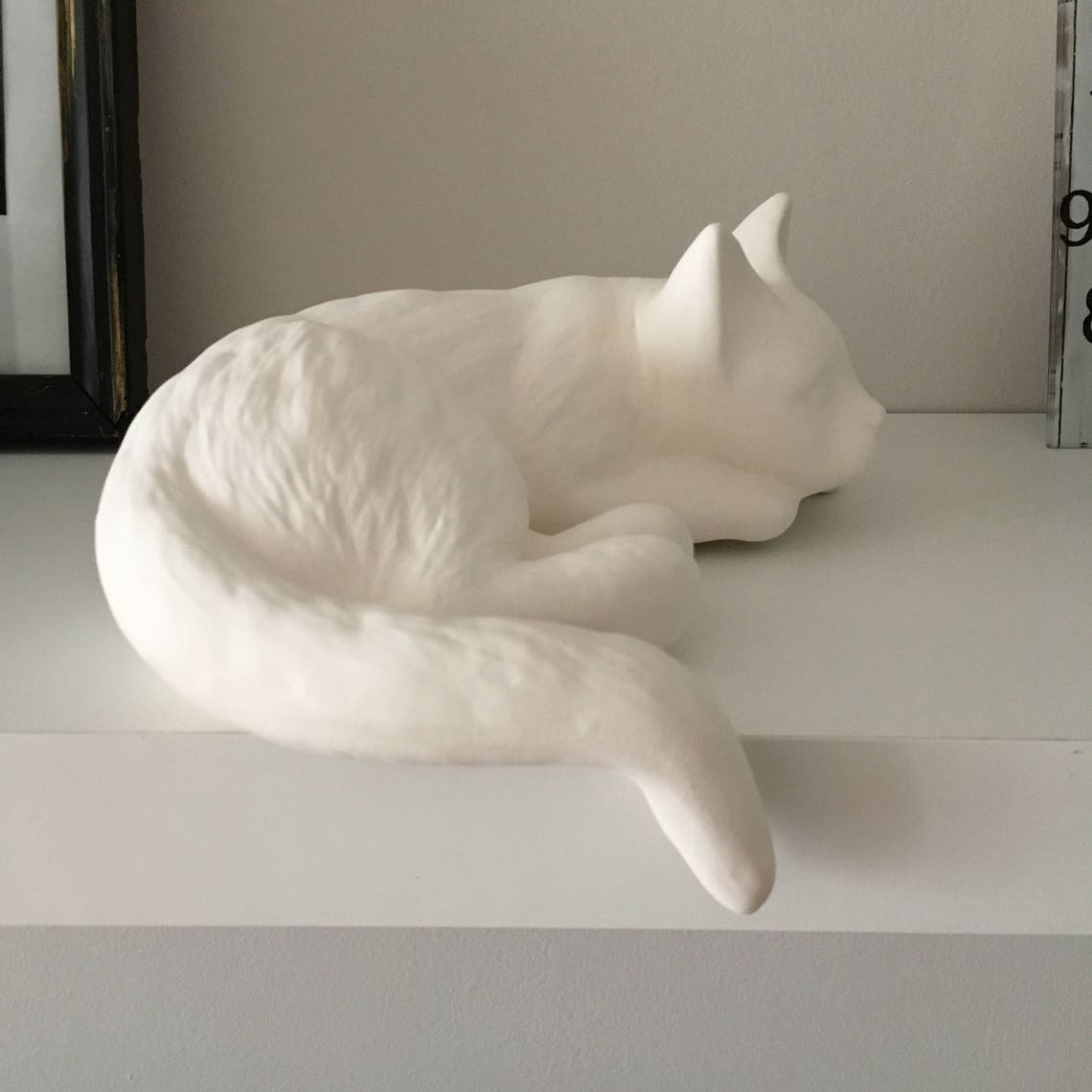 White Ceramic Sleeping Cat Figurine, Christmas Cat Decor, Cute Cat ...