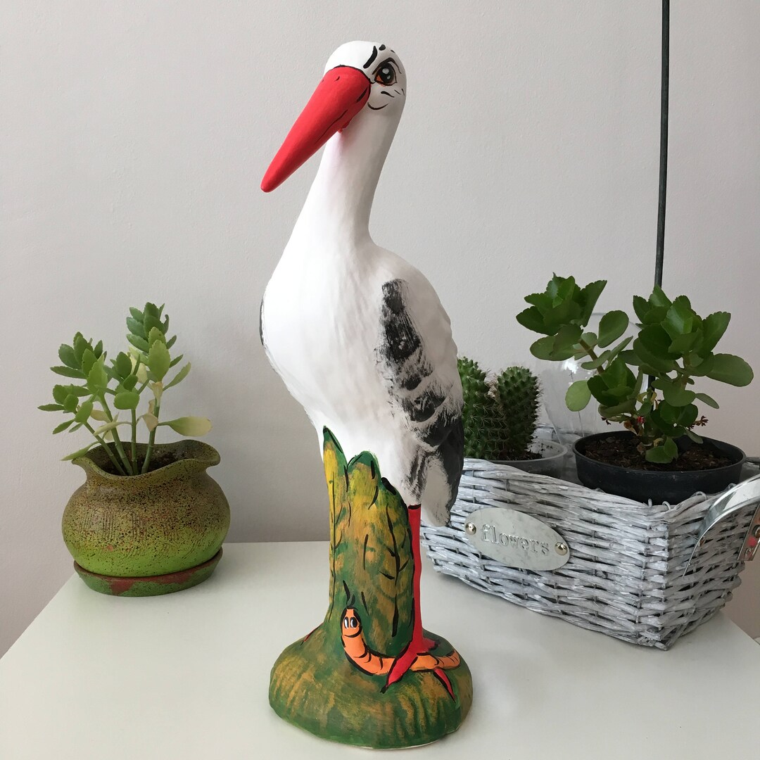 Ceramic Stork, Garden Statues, Painted Storks, Gift for Grandma ...