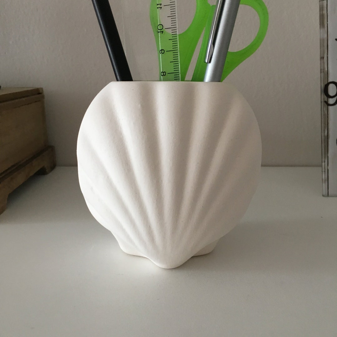 Ceramic Clam Shell, Clam Pencil Holder, Clam Shell Bisque, Shell to ...