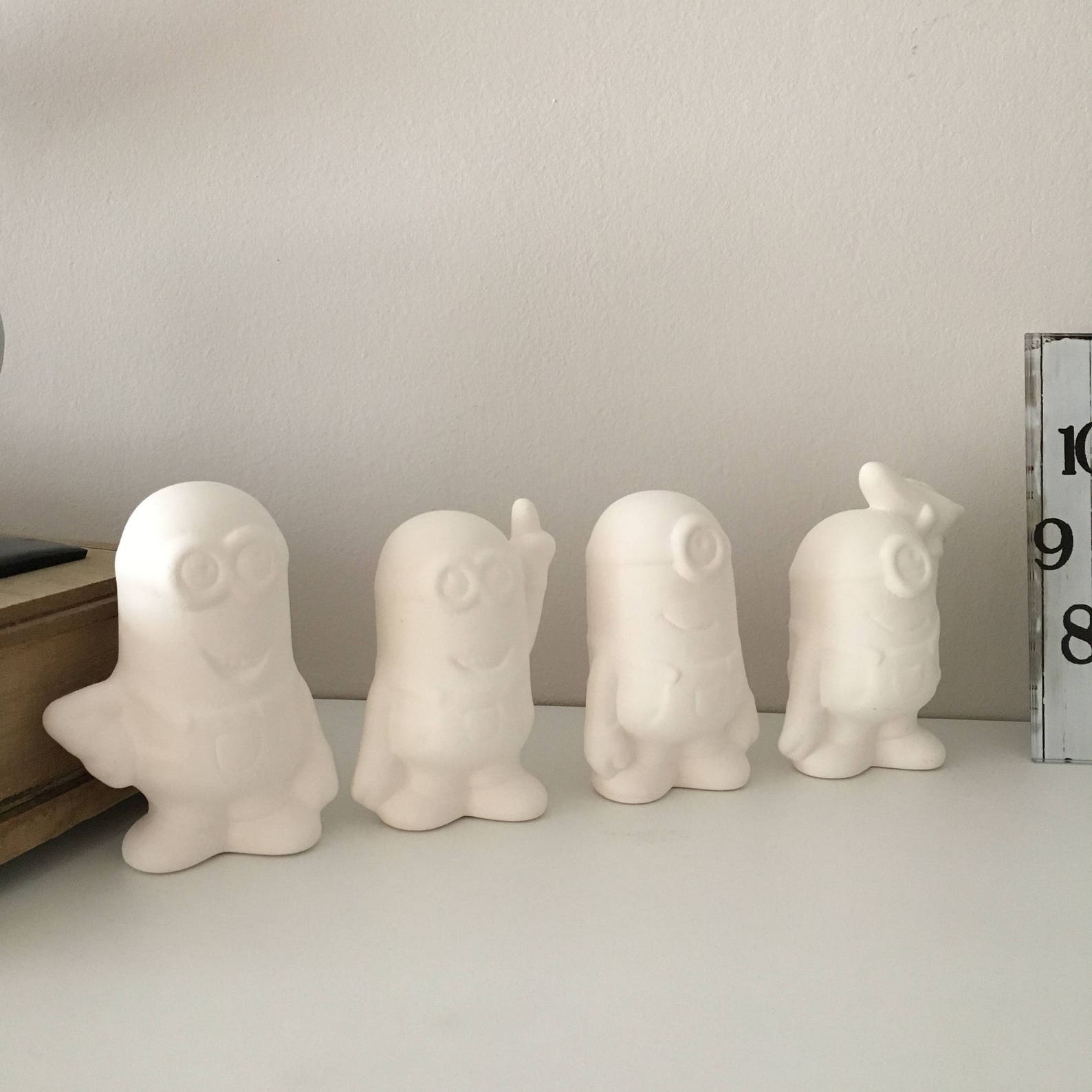 Ceramic Minions, Set of 4 Handmade Ceramic Figurines, Ready to Paint ...