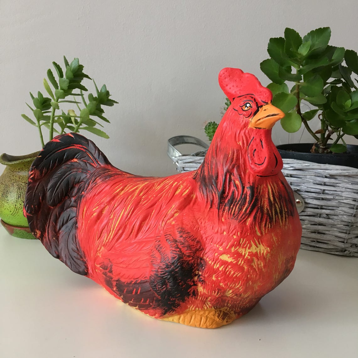 Ceramic Rooster Painted Sculptures Handmade Ceramics Garden | Etsy