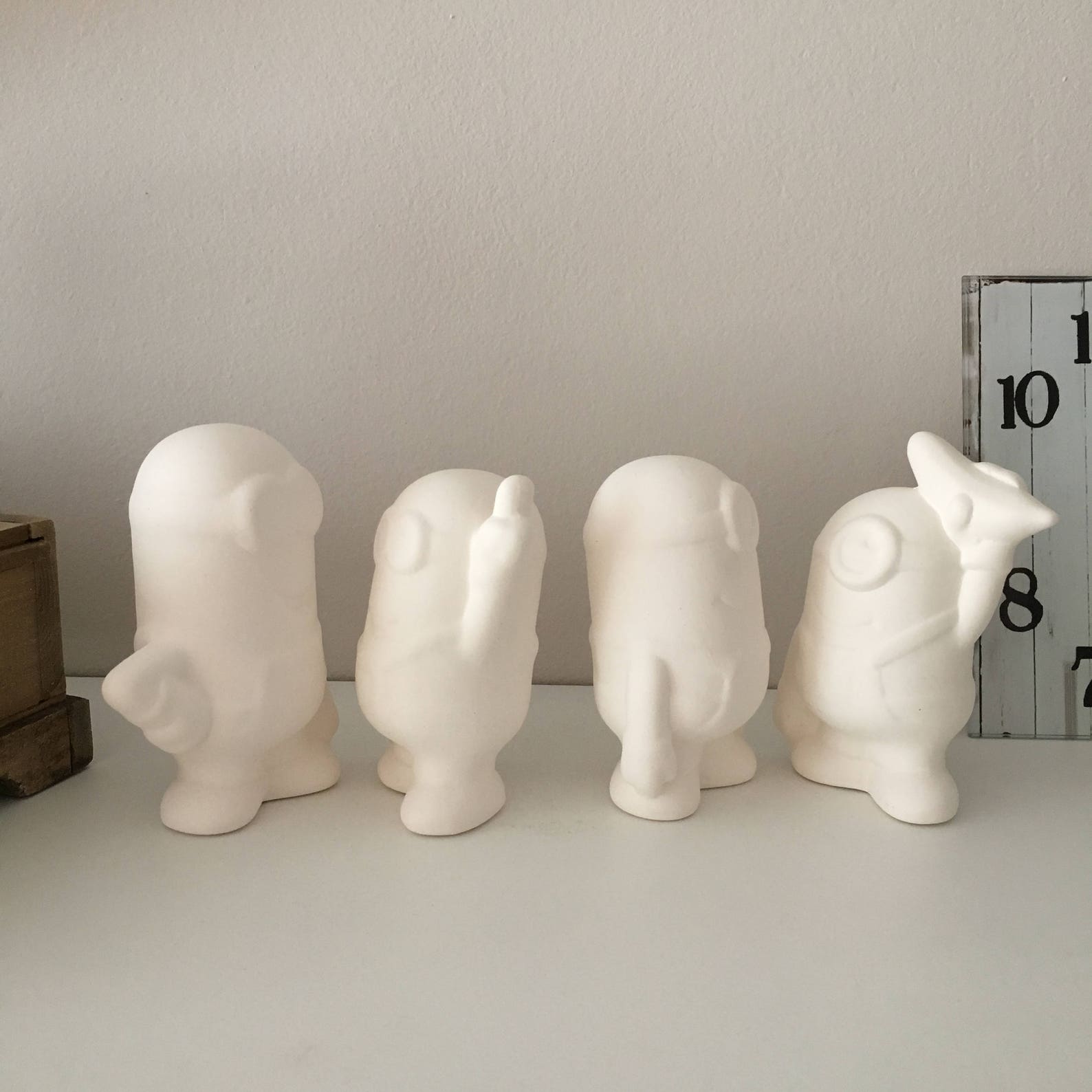 Ceramic Minions, Set of 4 Handmade Ceramic Figurines, Ready to Paint ...