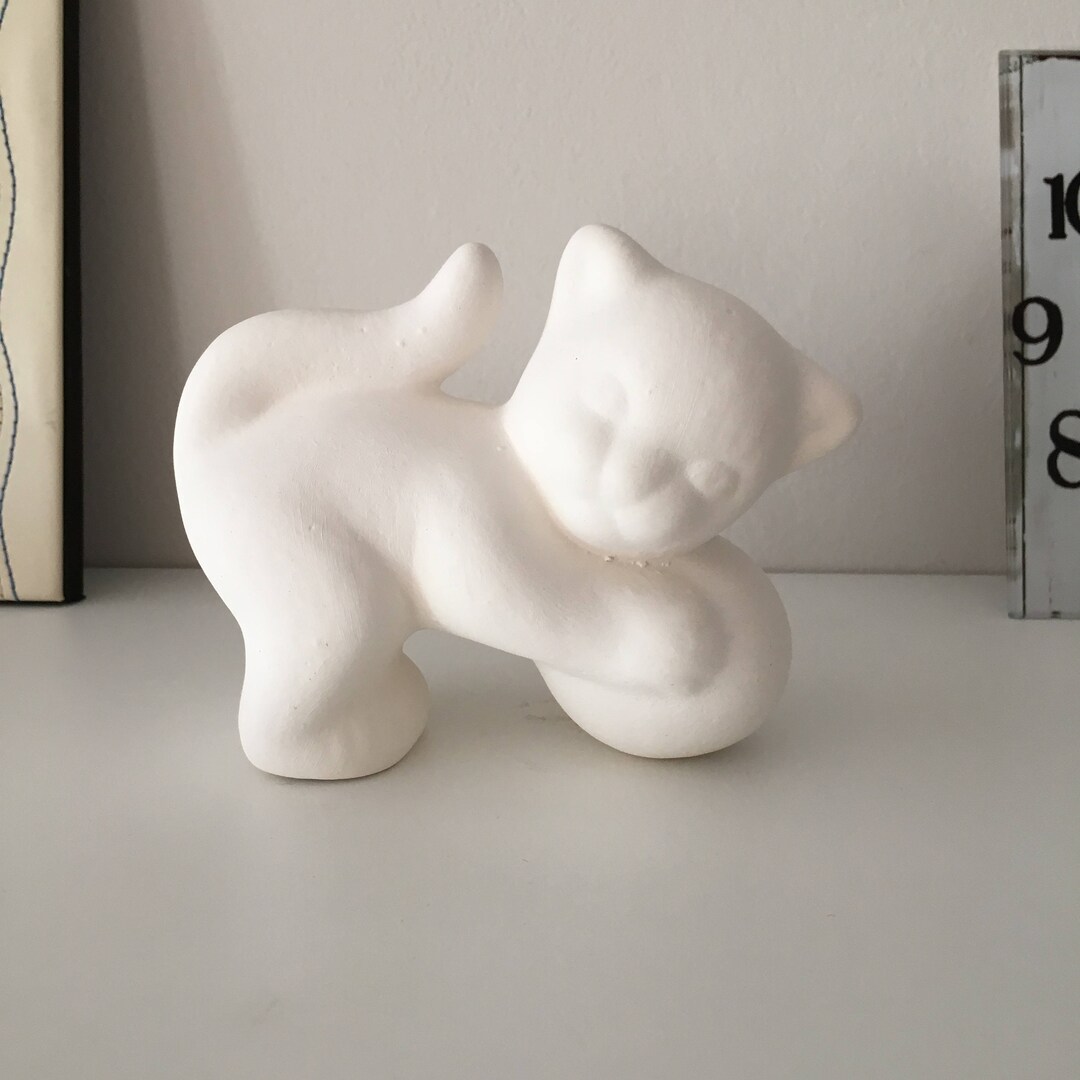 Ceramic Cat With Ball Ready to Paint Kitty Unpainted Figurines Handmade ...