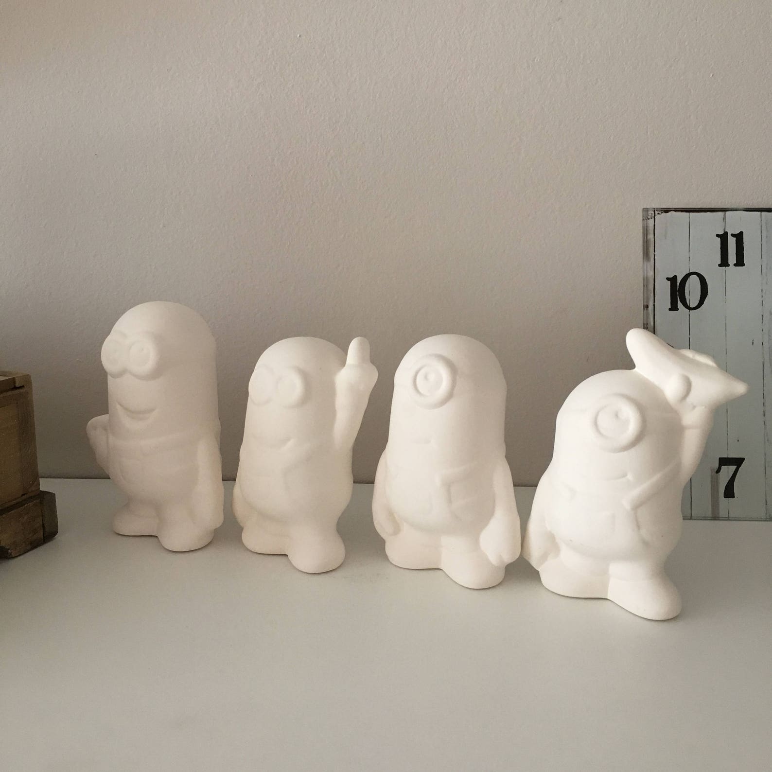 Ceramic Minions, Set of 4 Handmade Ceramic Figurines, Ready to Paint ...