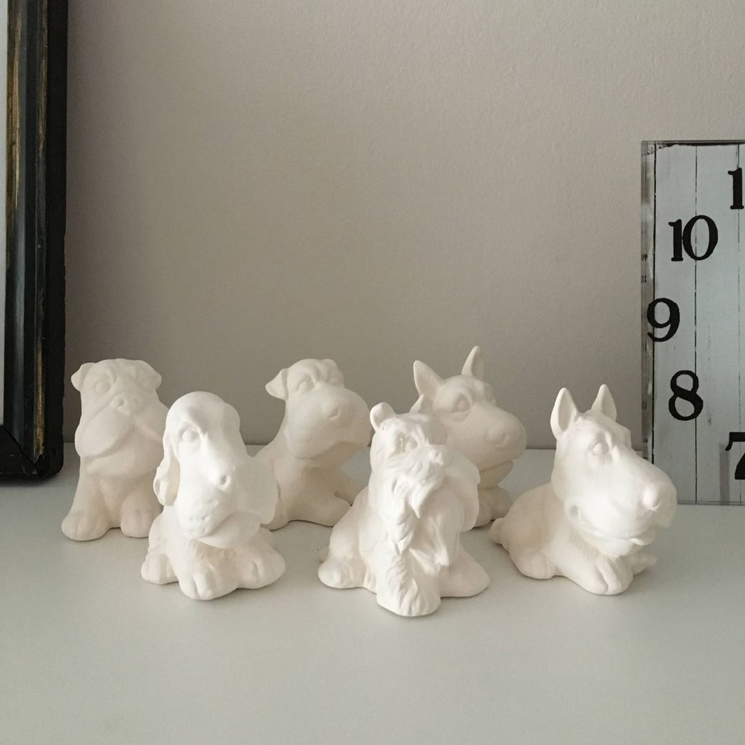 Set of 6 Ceramic Dogs Miniatures, Ready to Paint, Education for Kids ...