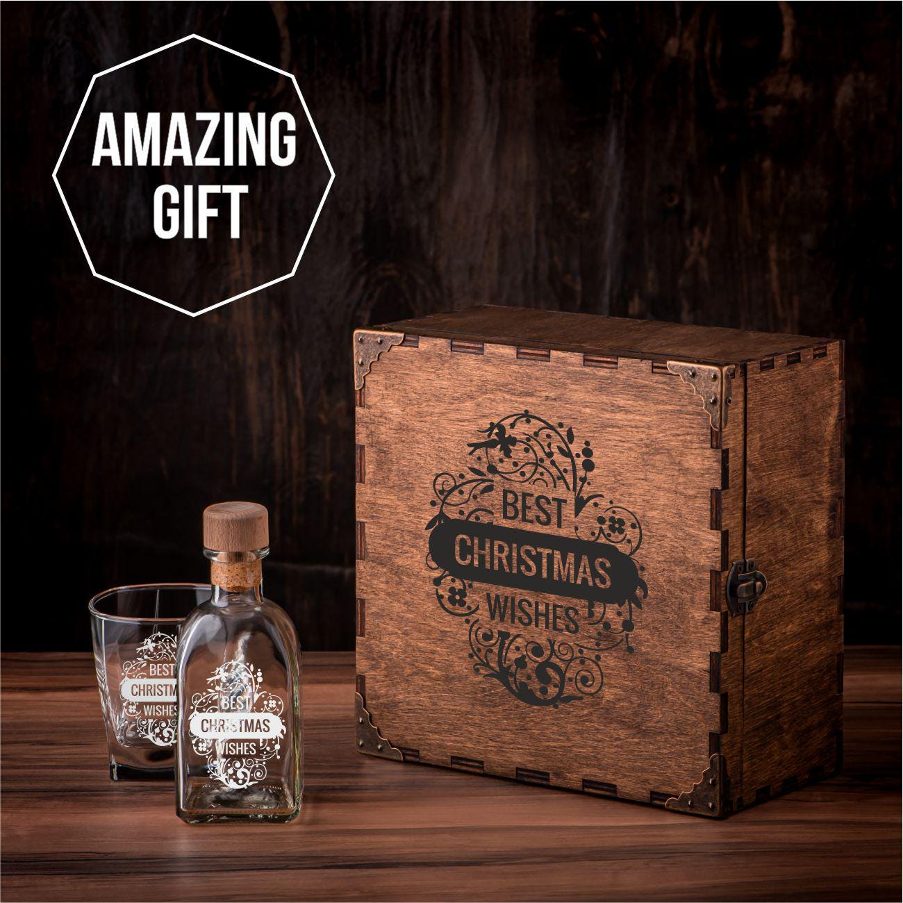 Personalized Whiskey Set in Wooden Box, Engraved Wooden Gift Box ...