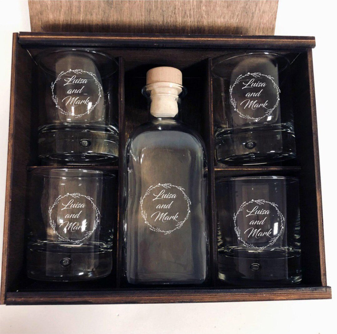 Personalized Whiskey Box Gift Set, Decanter Set With Glasses, Groomsmen ...