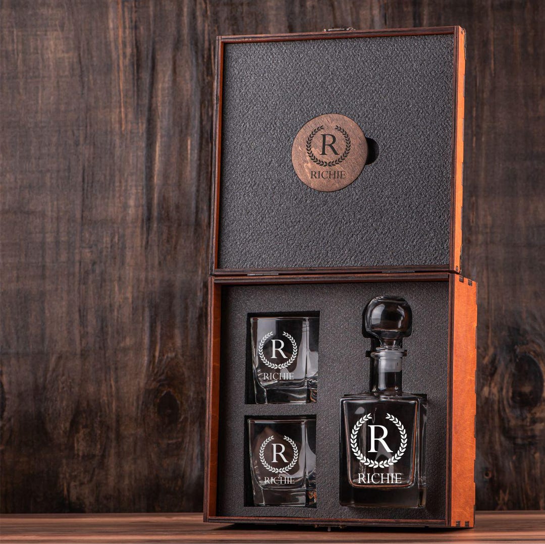 Custom Engraved Whiskey Set in Wooden Box, Engraved Whiskey Glasses and ...