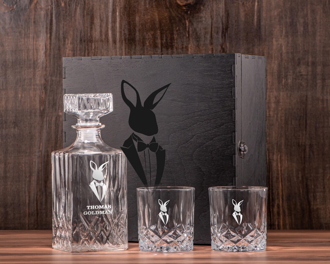 Engraved Custom Wooden Gift Box With Decanter and Glasses, Personalized ...