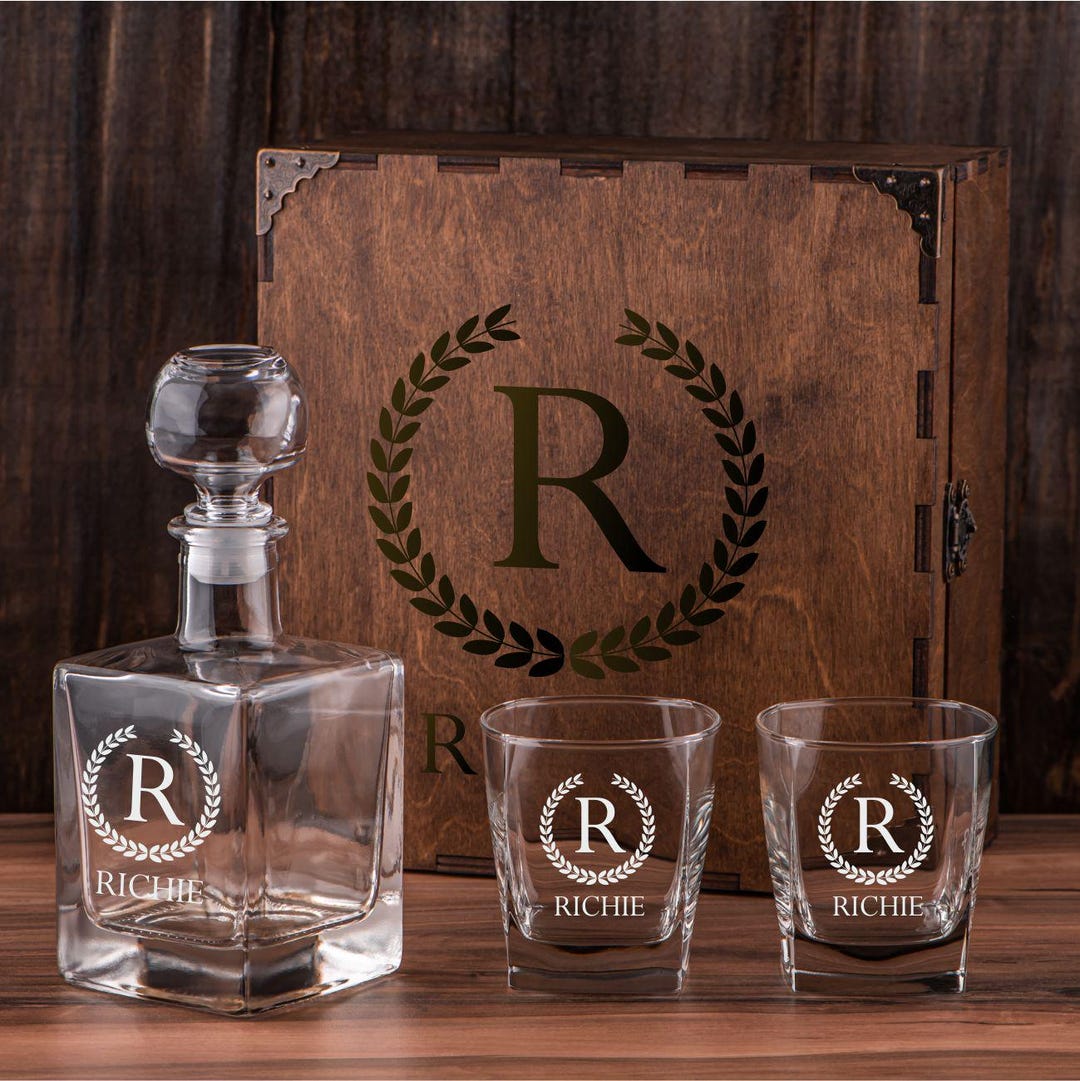 Custom Engraved Whiskey Set in Wooden Box, Engraved Whiskey Glasses and ...