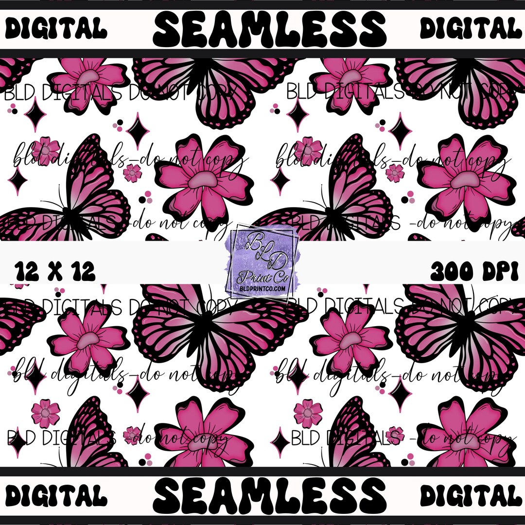 Hot Pink Butterflies and Flowers : Seamless PNG Digital File - Etsy