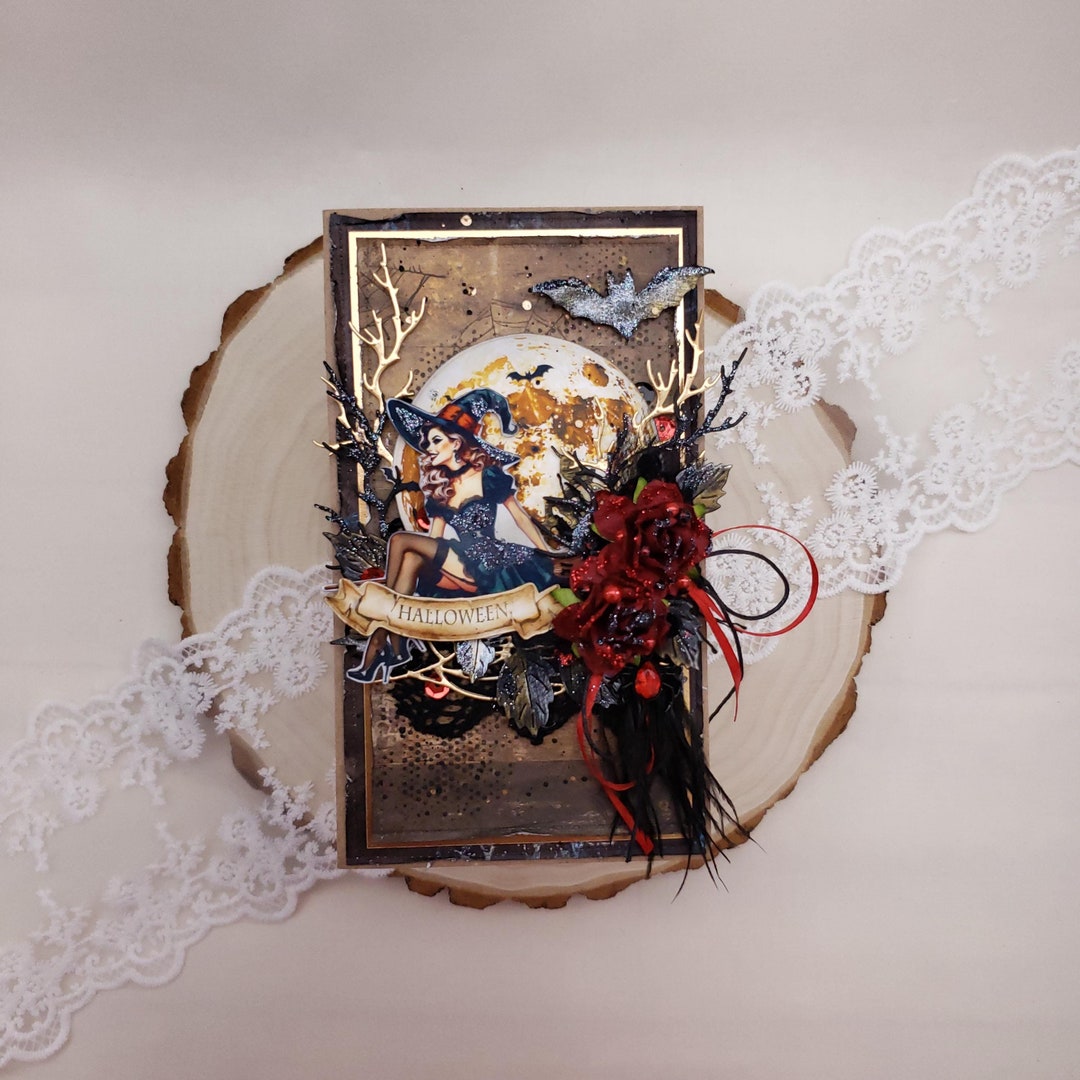 Halloween Handmade Card; Handmade Halloween Greeting Card With Witch in ...