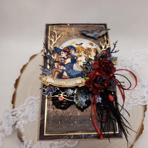 Halloween Handmade Card; Handmade Halloween Greeting Card With Witch in ...