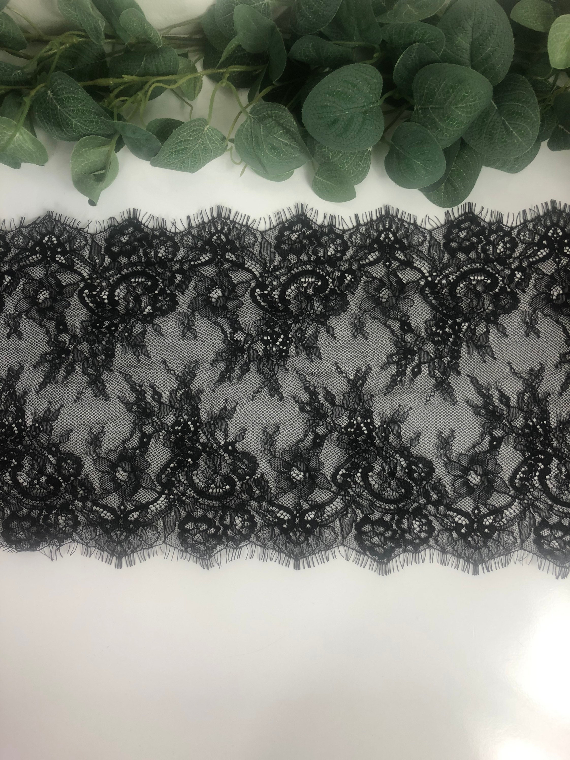 Black Eyelash galloon lace fabric 23cm/ 9 lingerie making | Etsy