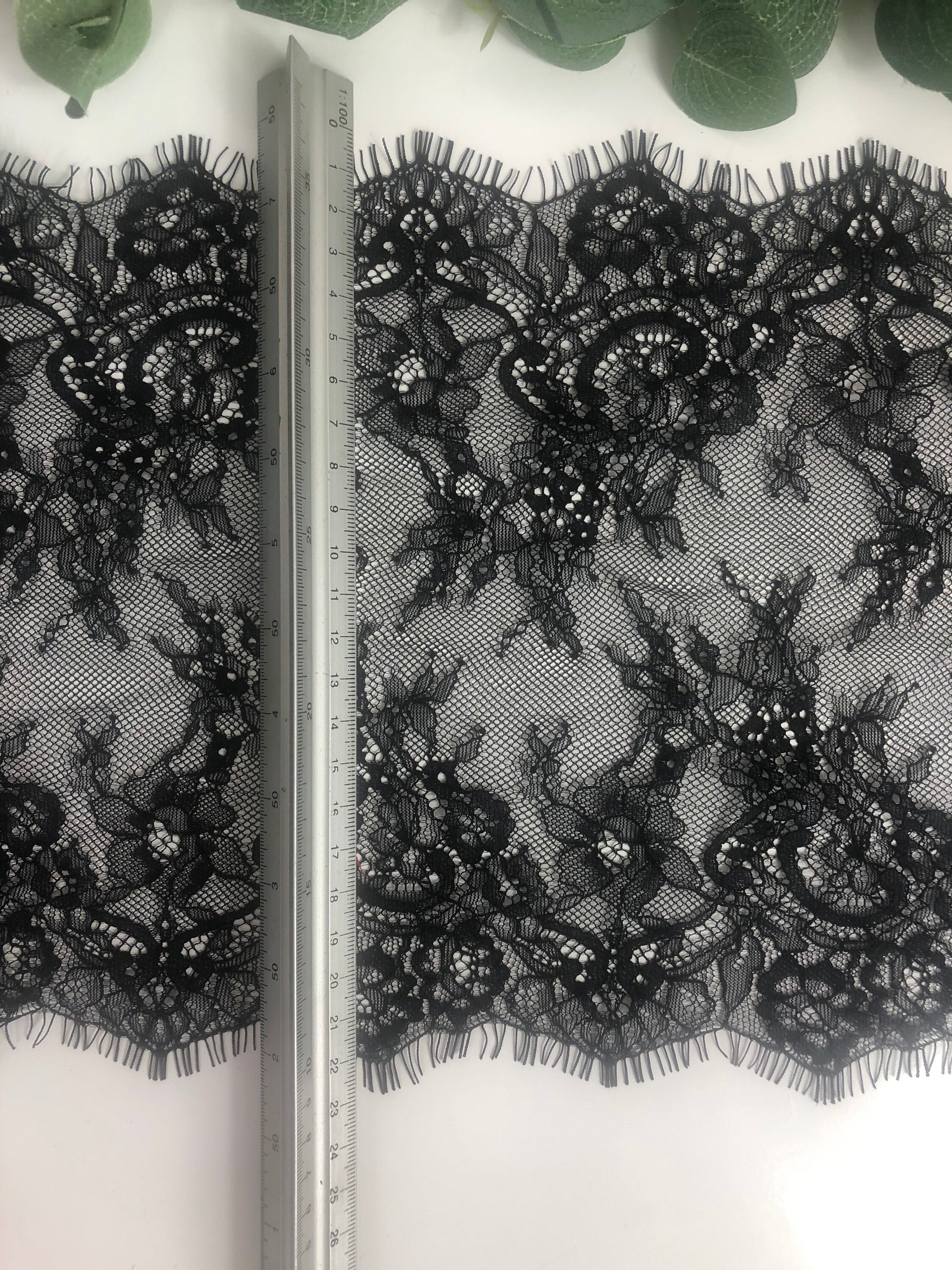 Black Eyelash galloon lace fabric 23cm/ 9 lingerie making | Etsy