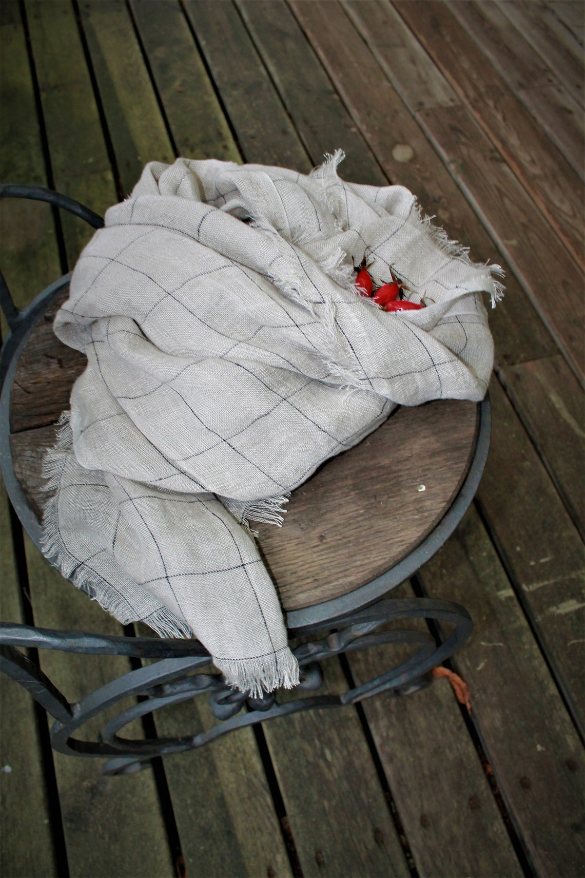 Long Beige Scarf Squared Linen Summer Spring Shawl Unisex Soft Gift for ...