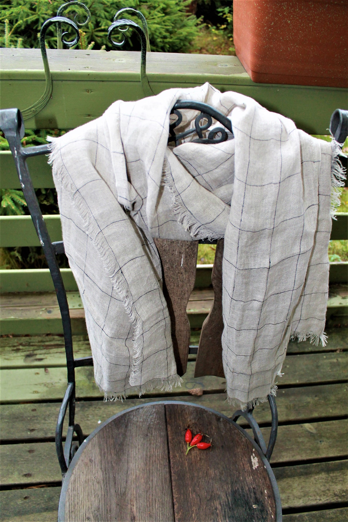 Long Beige Scarf Squared Linen Summer Spring Shawl Unisex Soft Gift for ...