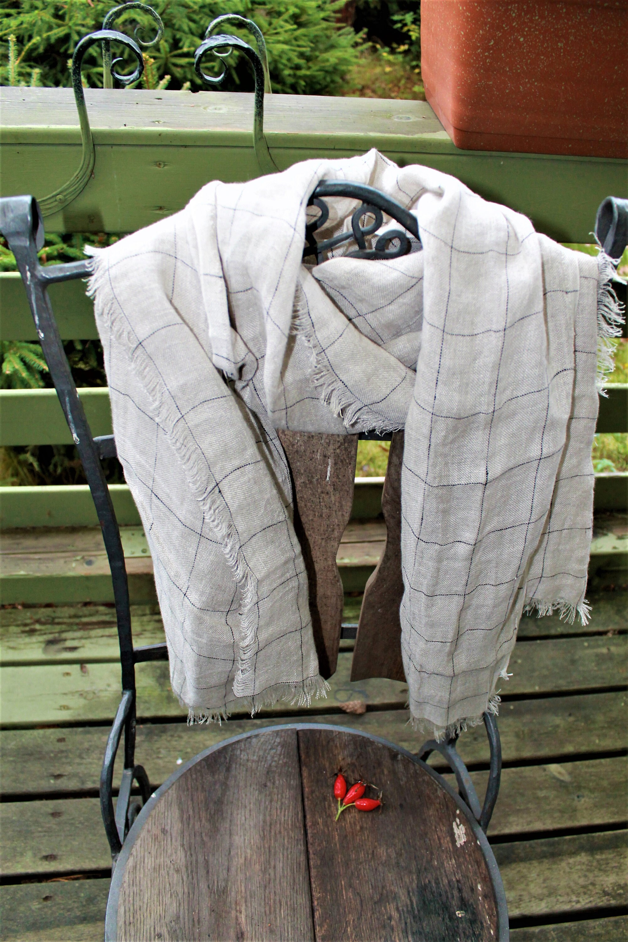 Long Beige Scarf Squared Linen Summer Spring Shawl Unisex Soft Gift for ...