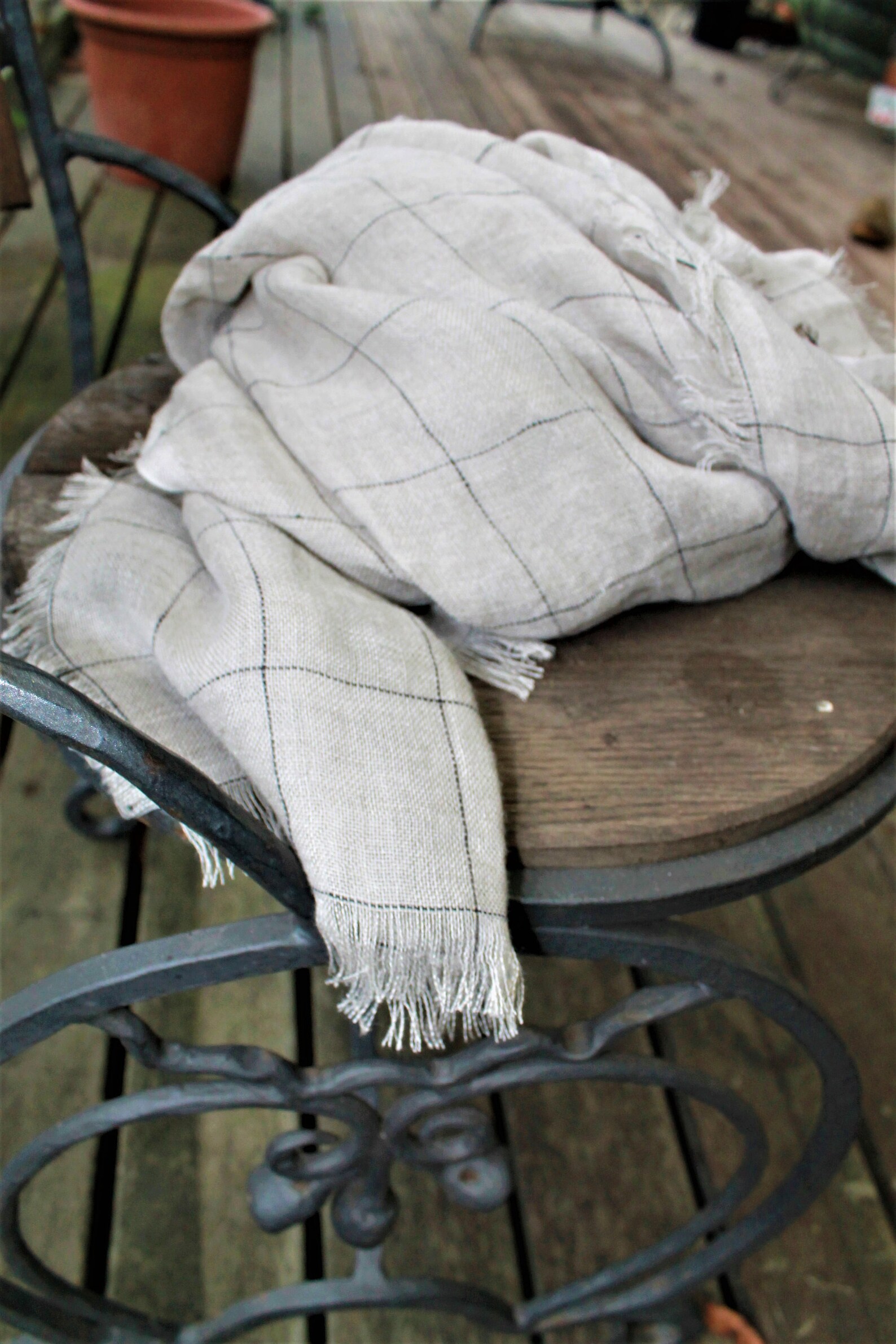 Long Beige Scarf Squared Linen Summer Spring Shawl Unisex Soft Gift for ...