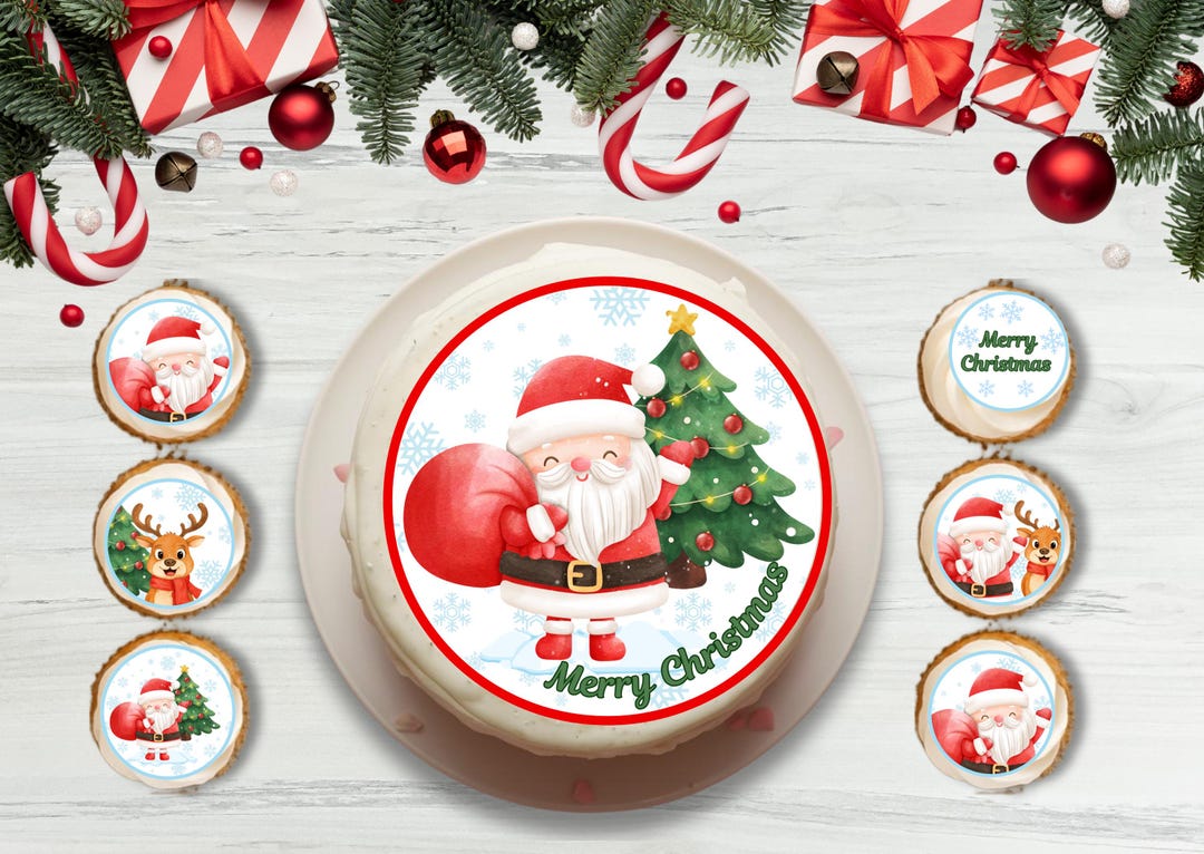 Edible Santa & Rudolph Cake Topper, Round Christmas Cake Decoration - Etsy