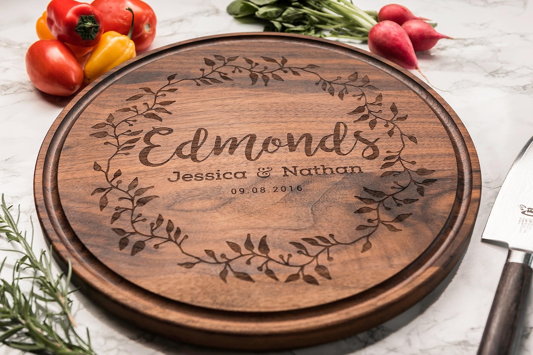 Personalized Wood Cutting Board, Engagement Gifts for Couple, Round ...