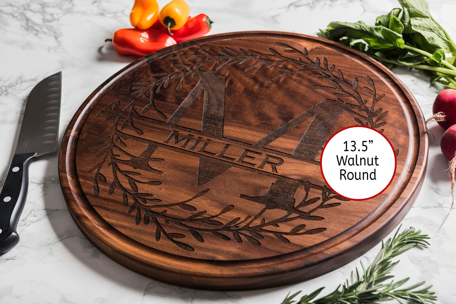 Engraved Round Wood Cutting Board - Personalized Wedding Gift ...