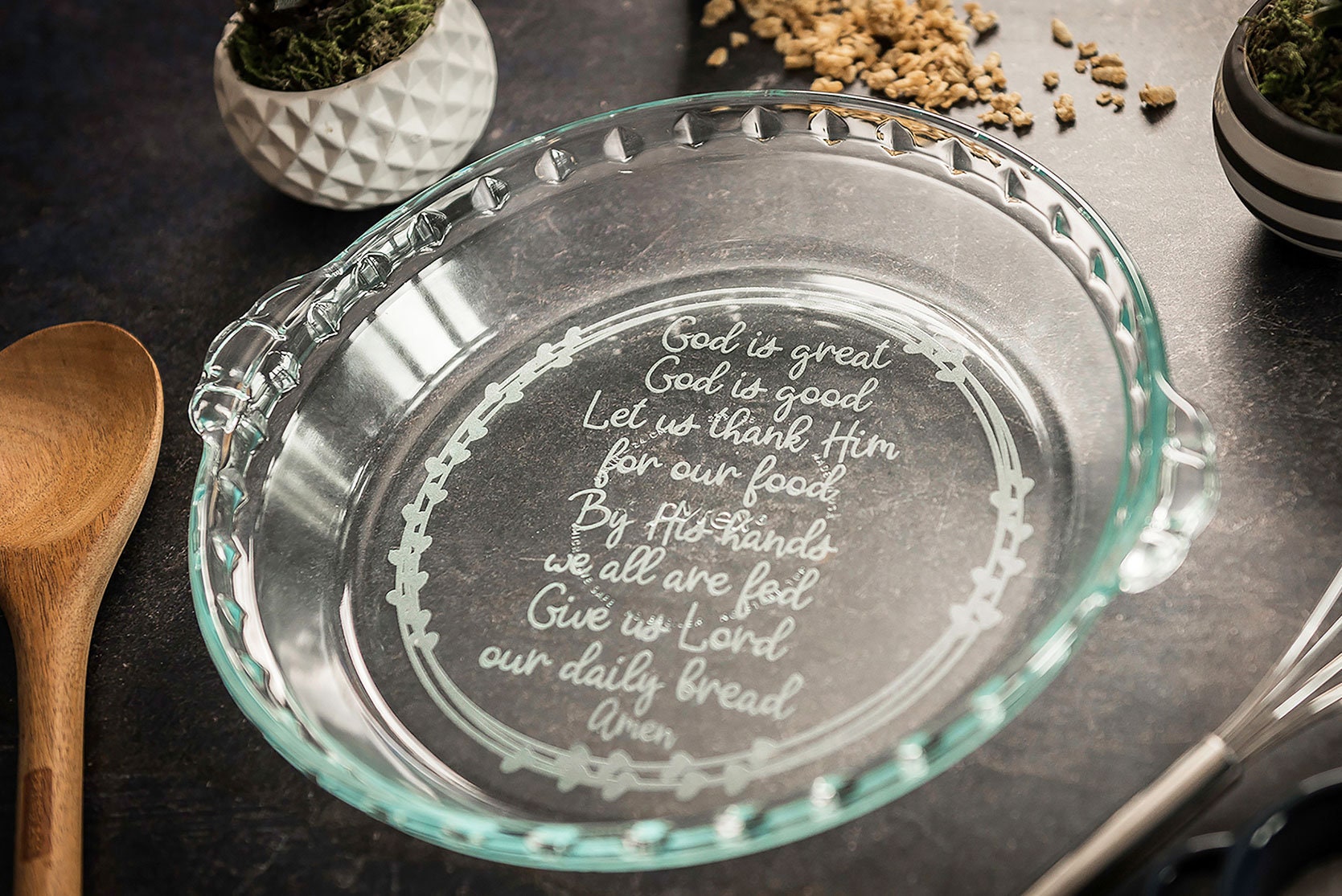 Engraved Pie Plate - Grace Prayer Pie Dish, Custom Pyrex Deep Dish ...