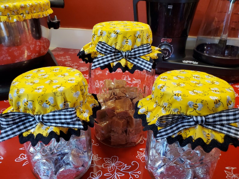 Set of 3 Mason Jar Bonnets/jar Toppers/lid Covers-summer- Bees - Etsy